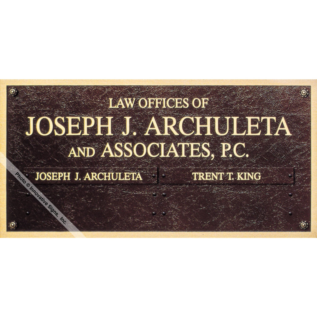 Smith Style 22585 Cast Bronze Desk Nameplate on Walnut - Law Office Signs